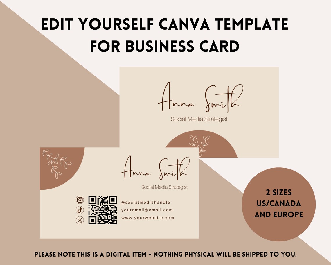 Beige Business Card Template With QR Code Printable Business - Etsy