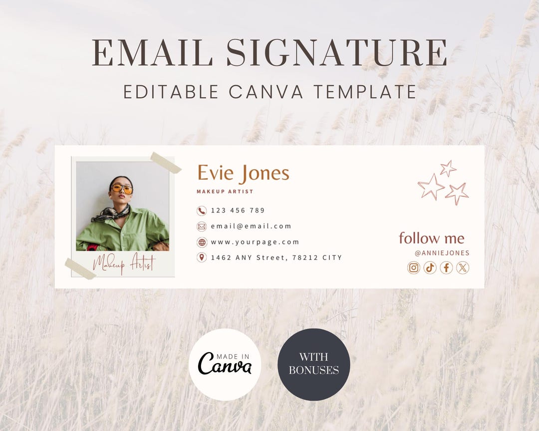 Retro Email Signature Template Canva, Editable Image Signature Template ...