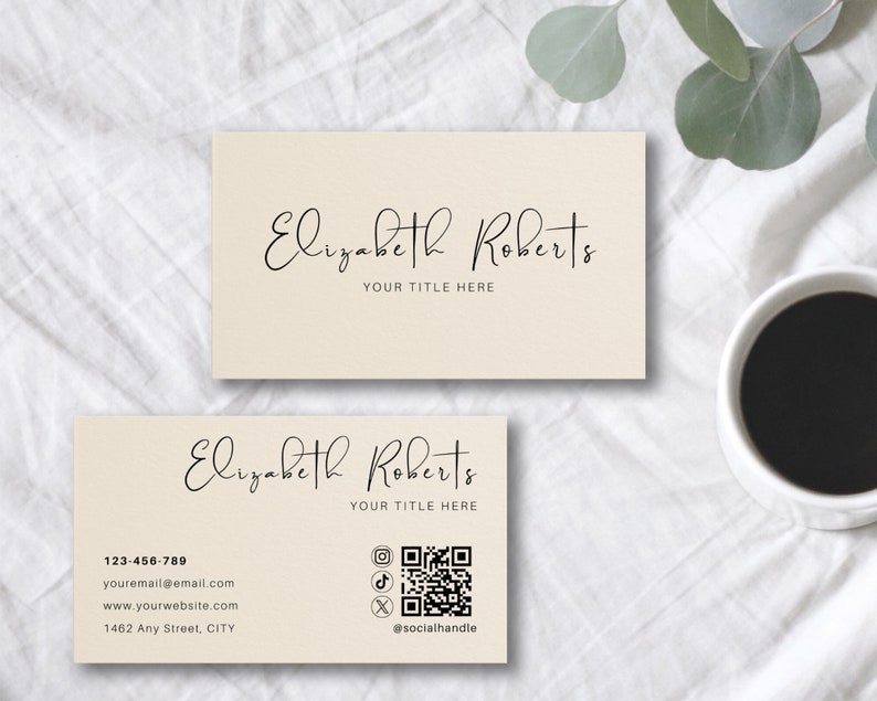 Beige Business Card Template With QR Code Printable Business - Etsy