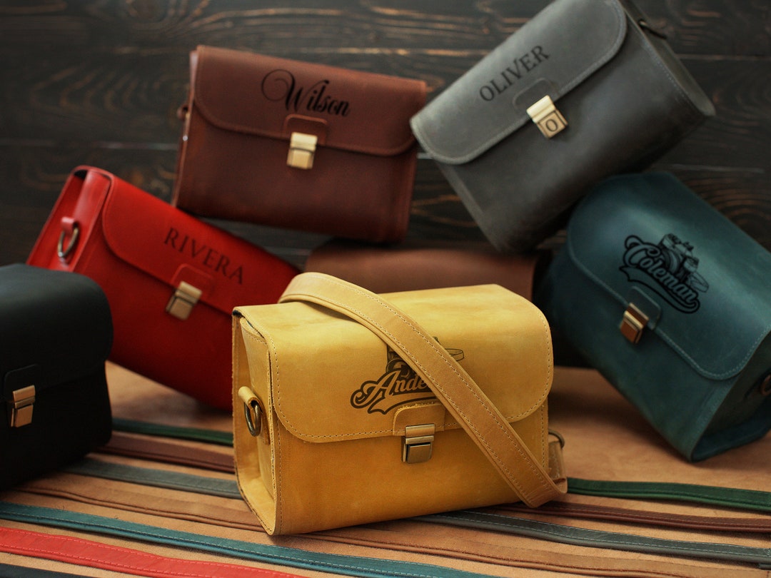Personalized Leather Camera Bag With Adjustable Strap, Custom Protect ...