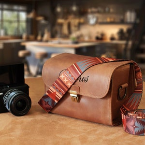 Brown Camera Bag Engraved, Personalized Camera Work Bag for Men & Women ...