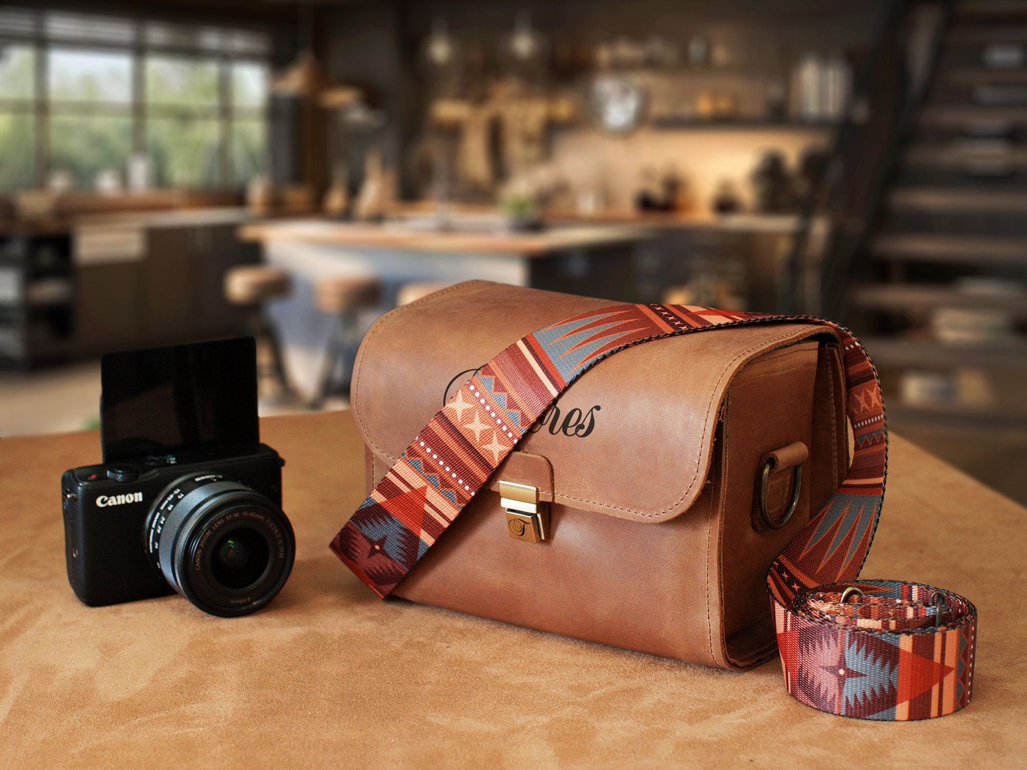 Brown Camera Bag Engraved, Personalized Camera Work Bag for Men & Women ...