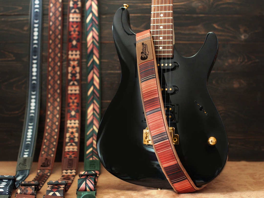 Striped Guitar Strap Personalized, Leather Guitar Straps for Musician ...