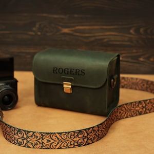Green Leather Photography Bag, Custom Camera Bag, Engraved Camera Case ...