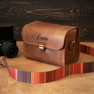 Brown Camera Bag Engraved, Personalized Camera Work Bag for Men & Women ...