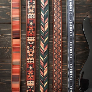 Striped Guitar Strap Personalized, Leather Guitar Straps for Musician ...