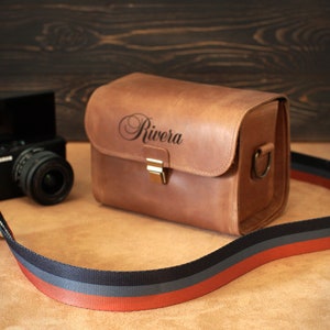 Brown Camera Bag Engraved, Personalized Camera Work Bag for Men & Women ...