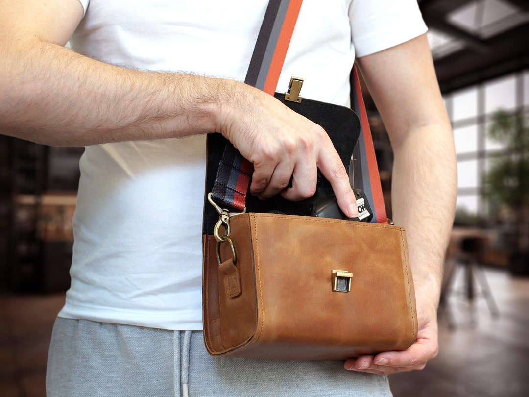 Brown Leather Camera Bag -6 Adjustable Straps, Personalized Crossbody ...
