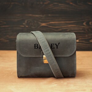 Gray Camera Bag With Printed Straps, Genuine Leather Camera Case ...