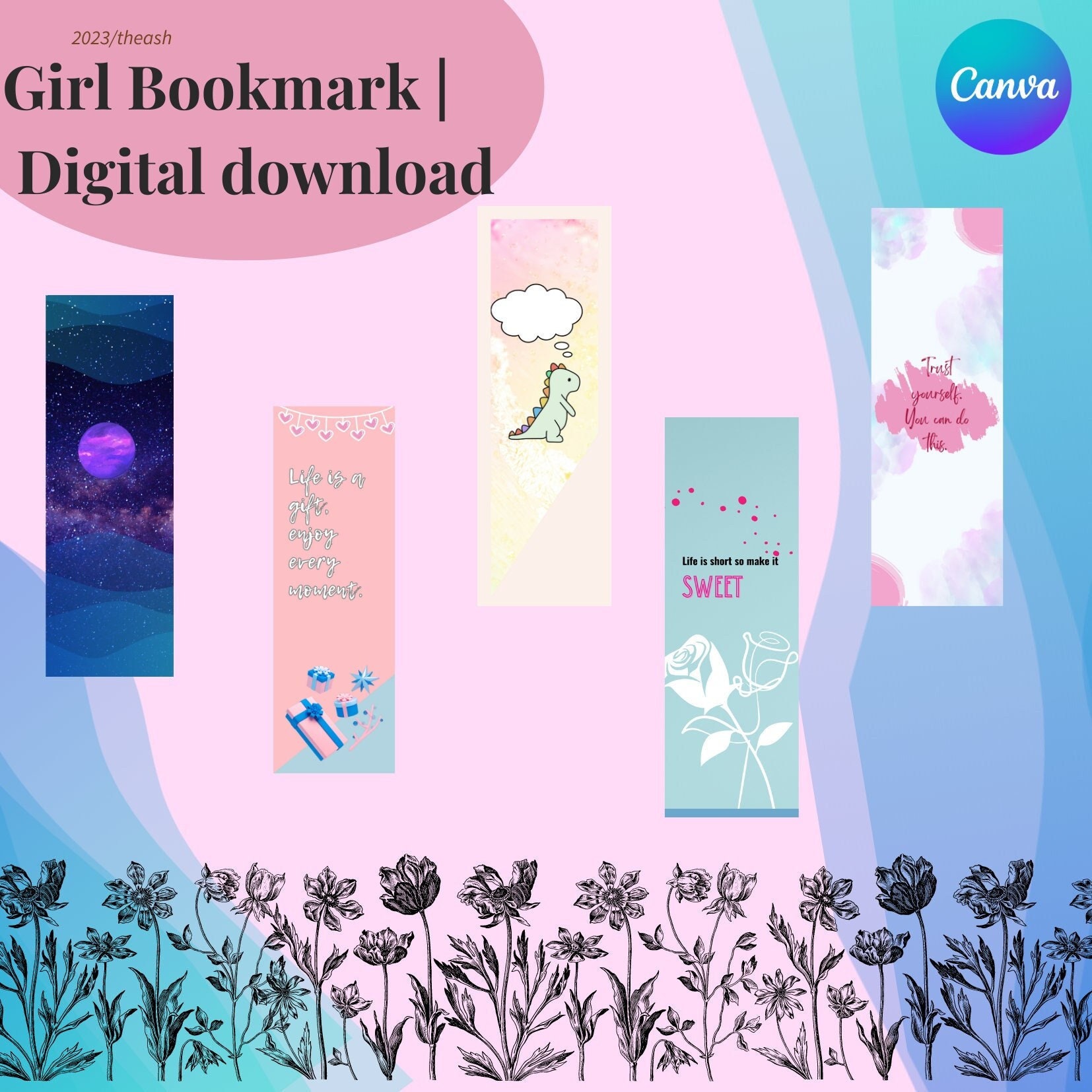 Girl Bookmark | Digital Download | Template | Vol 1 - Etsy