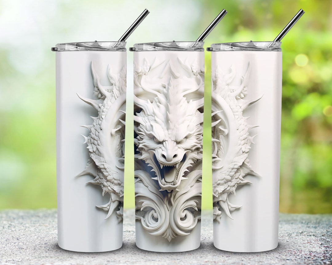 3D White Dragon Face 2 PNG Files 20 Oz Skinny Straight & - Etsy