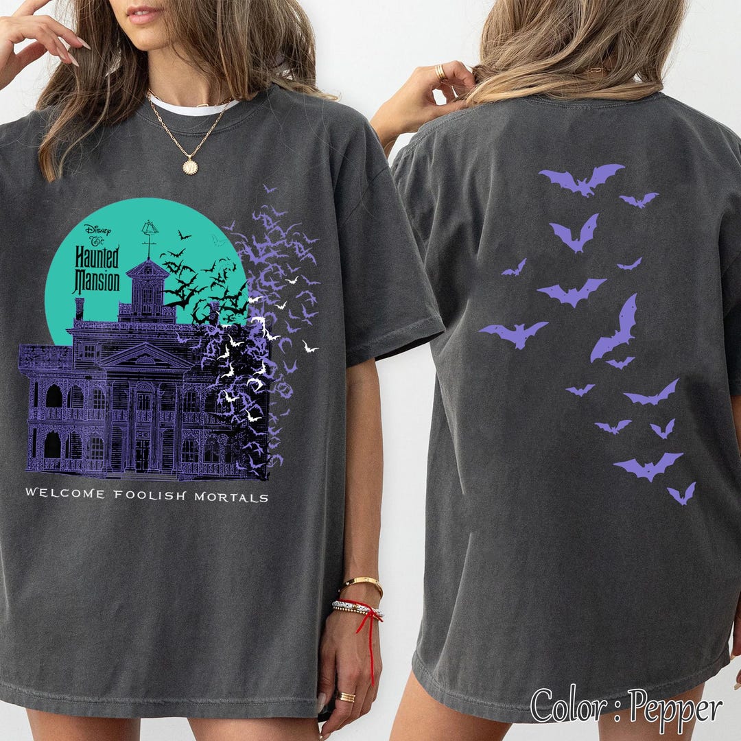 Two Sided Vintage Disney Haunted Mansion Bats Shirt, Welcome Foolish ...