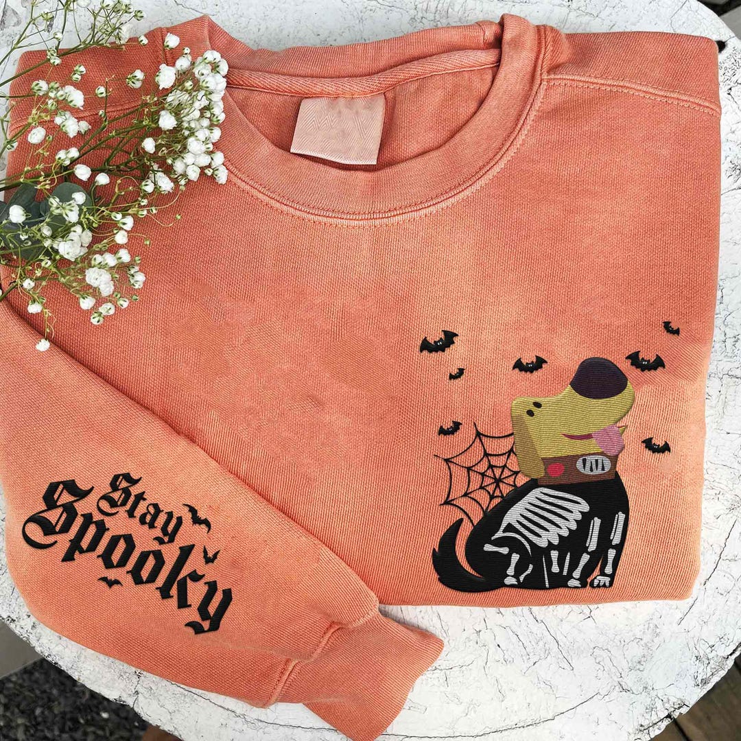 Embroidered Disney up Dug Dog Skeleton Halloween Bat Sweatshirt, Stay ...