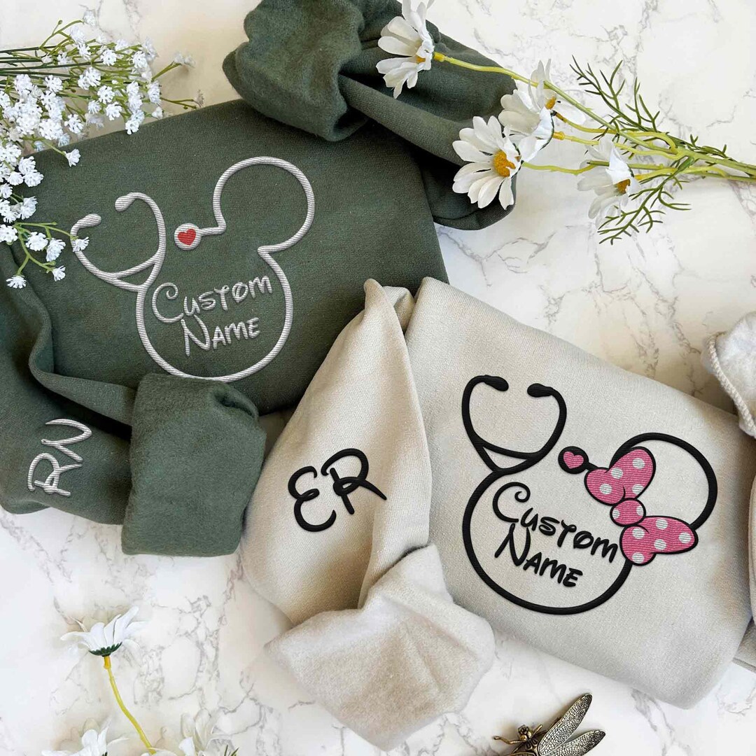 Custom Name Embroidered Mickey Mouse Nurse Sweatshirt, Personalized ...