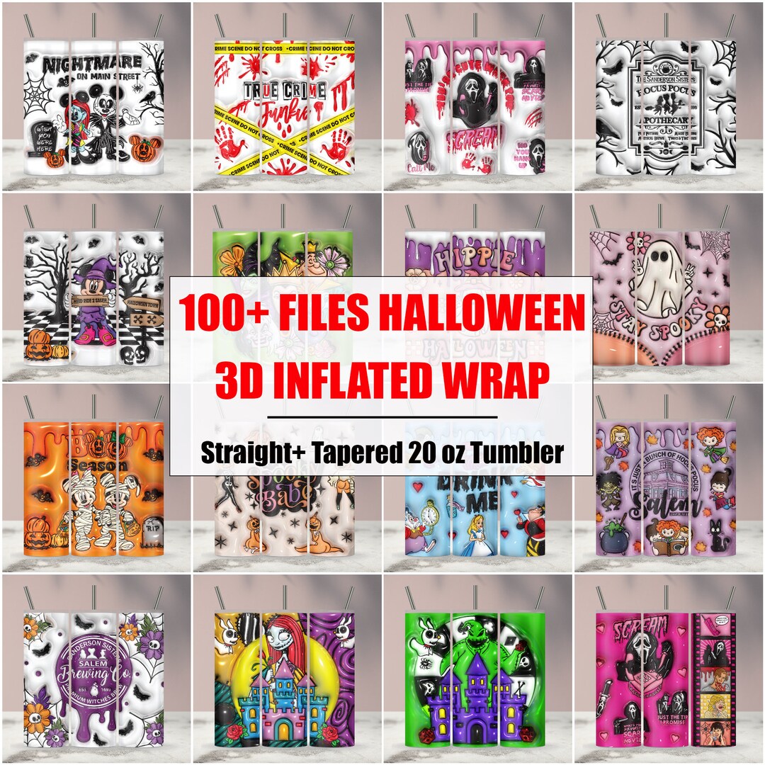 100 Files Bundle Halloween 3D Puff Sublimation Tumbler Wrap 20oz Skinny ...