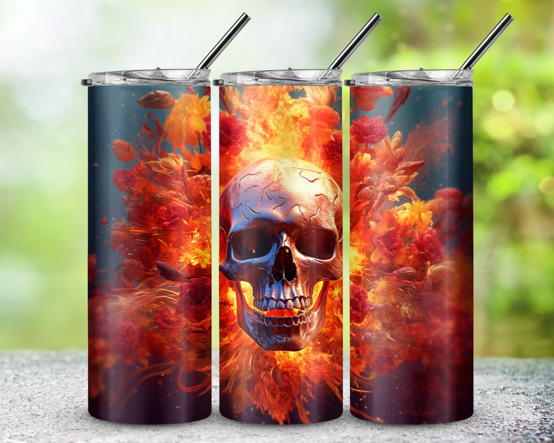 3D Fire Skull Floral 4 Files 20oz Tumbler Wrap Skinny Straight - Etsy