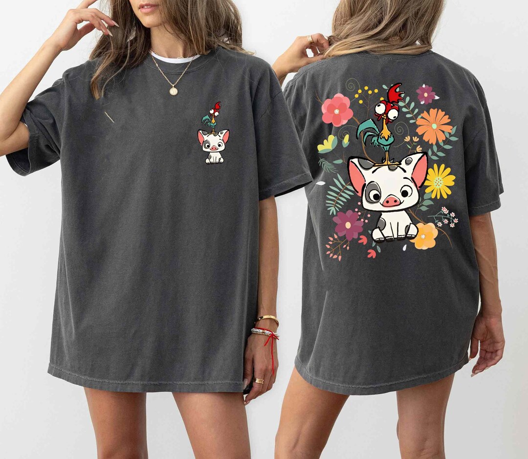 Two Sided Retro 70S Floral Pua and Hei Hei Comfort Colors Shirt, Disney ...