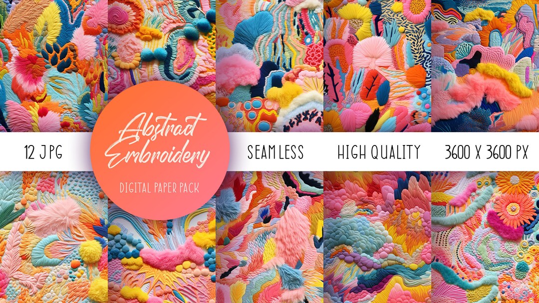 Abstract Embroidery Digital Paper, Colorful Floral Seamless Pattern ...
