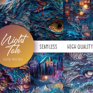 Night Fairy Tale Digital Paper, Seamless Night Sky Pattern, Seamless ...