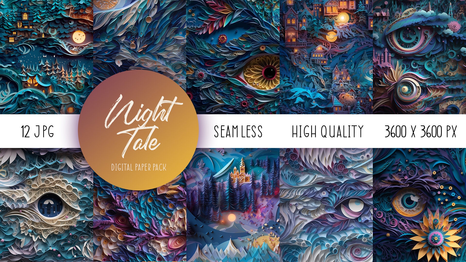 Night Fairy Tale Digital Paper, Seamless Night Sky Pattern, Seamless ...