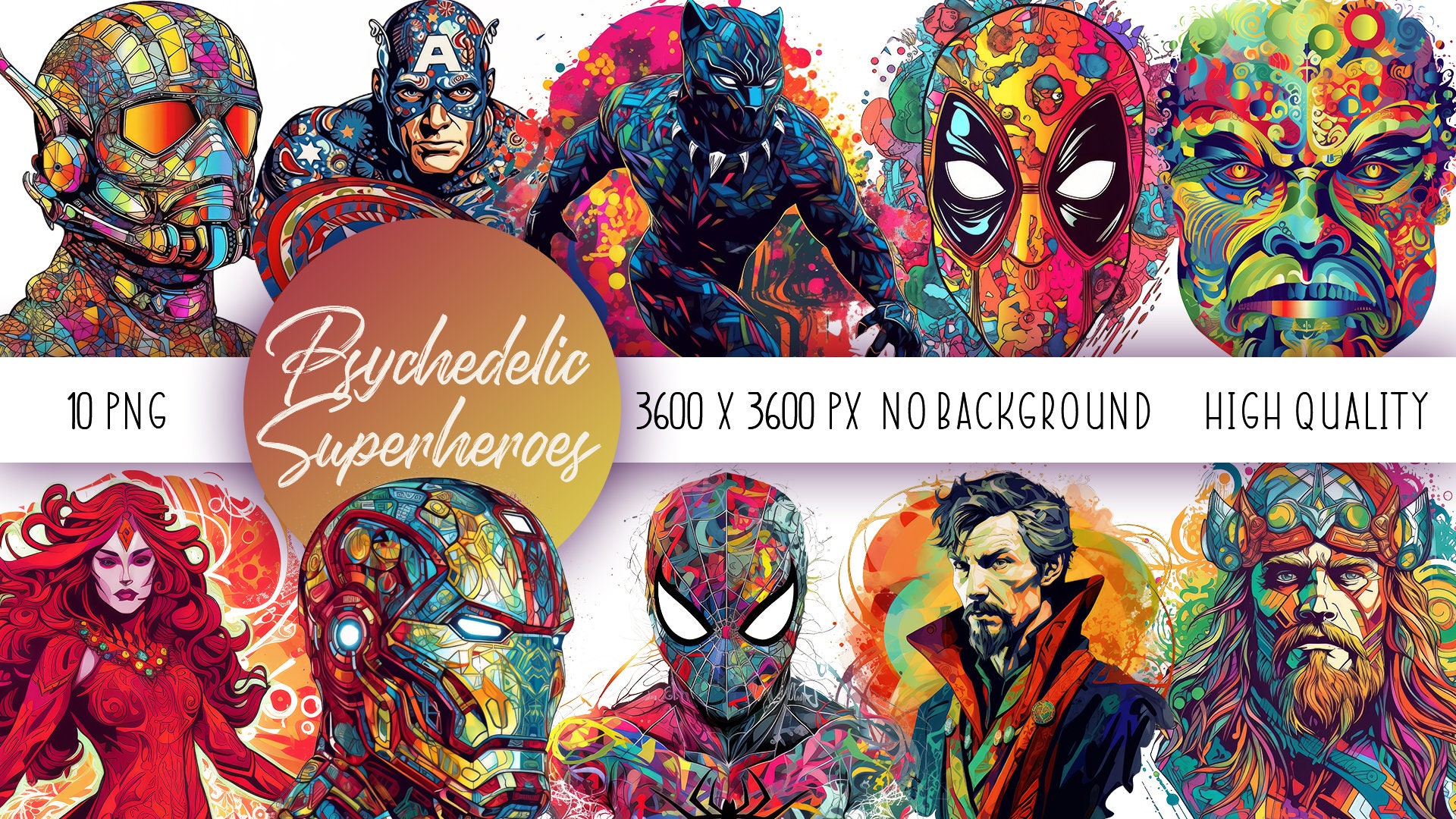 Psychedelic Superheroes Clipart, Avengers Transparent Images, 3600 X ...