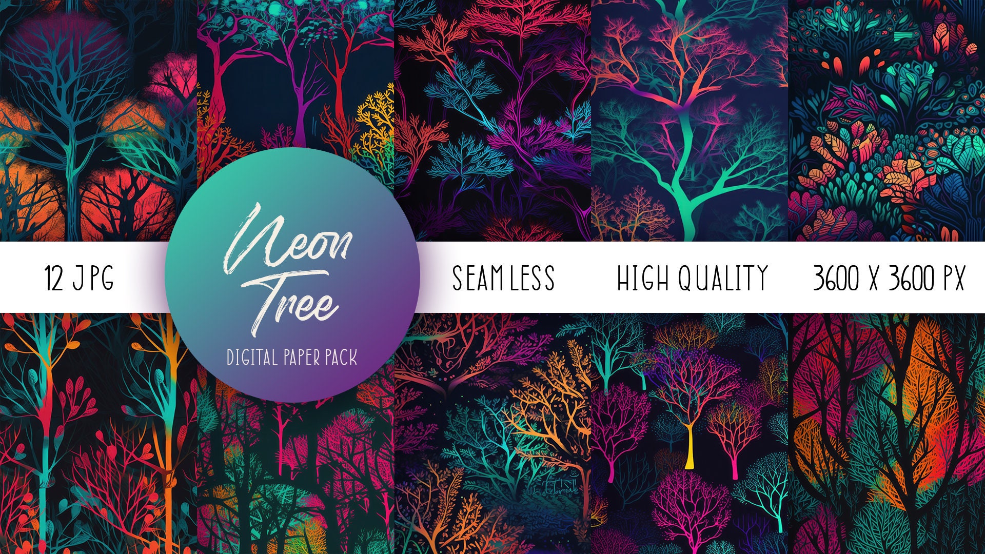 Neon Tree Seamless Digital Paper, Seamless Neon Tree Pattern, Seamless ...