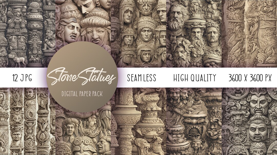 Vintage Stone Statue Digital Paper, Seamless Monument Pattern, Seamless ...
