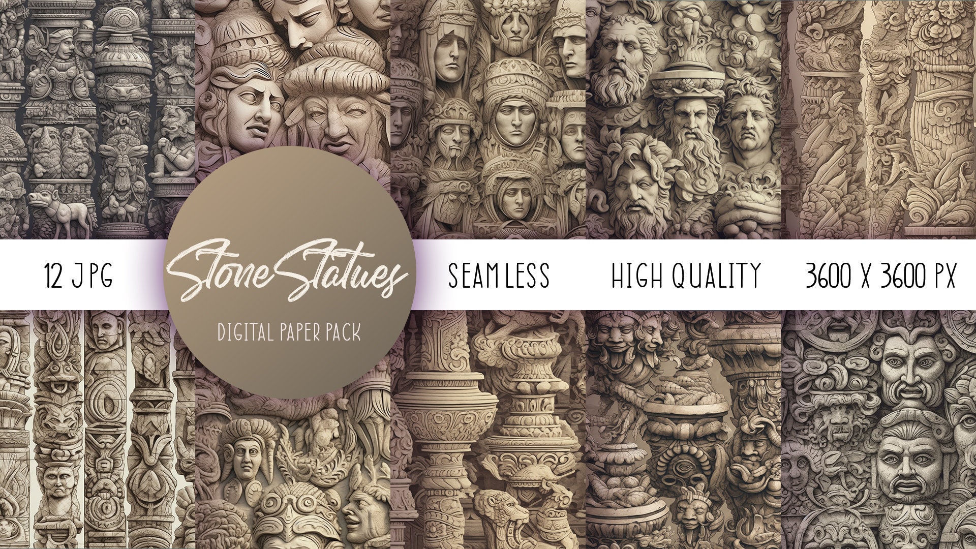Vintage Stone Statue Digital Paper, Seamless Monument Pattern, Seamless ...
