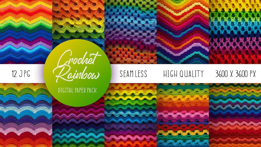 Crochet Rainbow Digital Paper, Seamless Cottagecore Pattern, Seamless ...