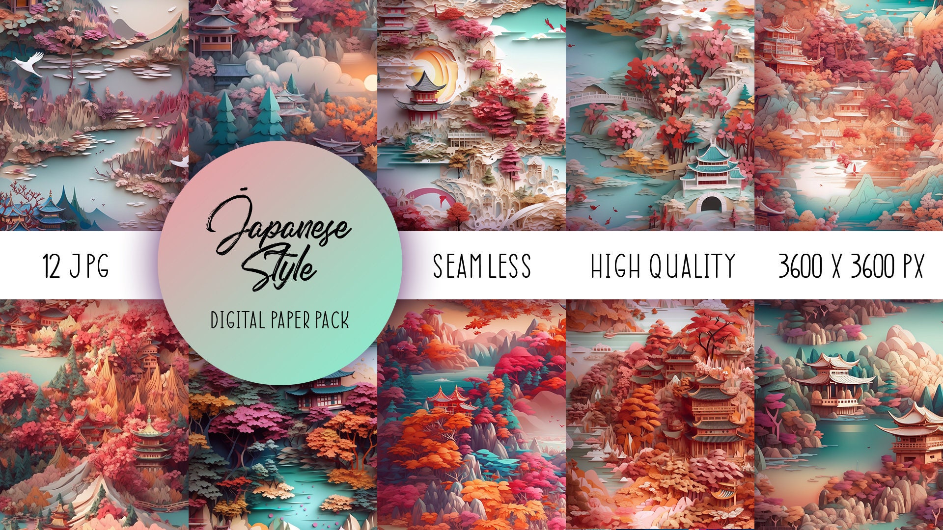 Japanese Style Digital Paper, Japanese Quilling, Seamless Kirigami ...