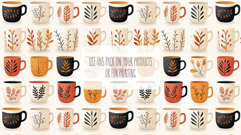 Cozy Fall Mugs Digital Paper, Ceramic Cups Repeating Pattern, Seamless ...