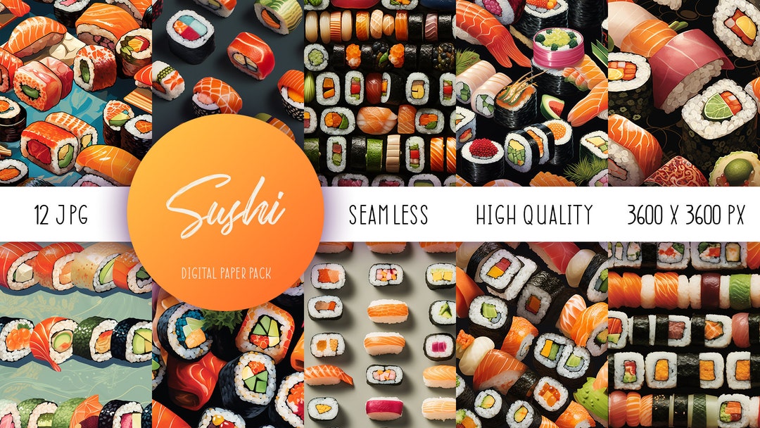 Sushi Seamless Digital Paper, Seamless Japanese Sushi Pattern ...