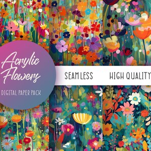 Acrylic Floral Seamless Digital Paper, Floral Clipart, Bright Blooming ...