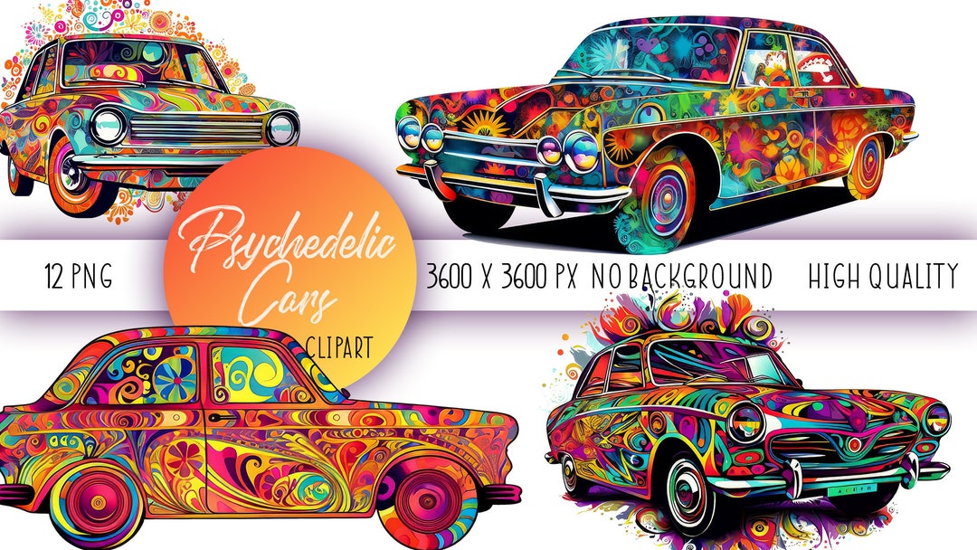 Psychedelic Cars Clipart, 12 No Background Images, 3600 X 3600 PX ...