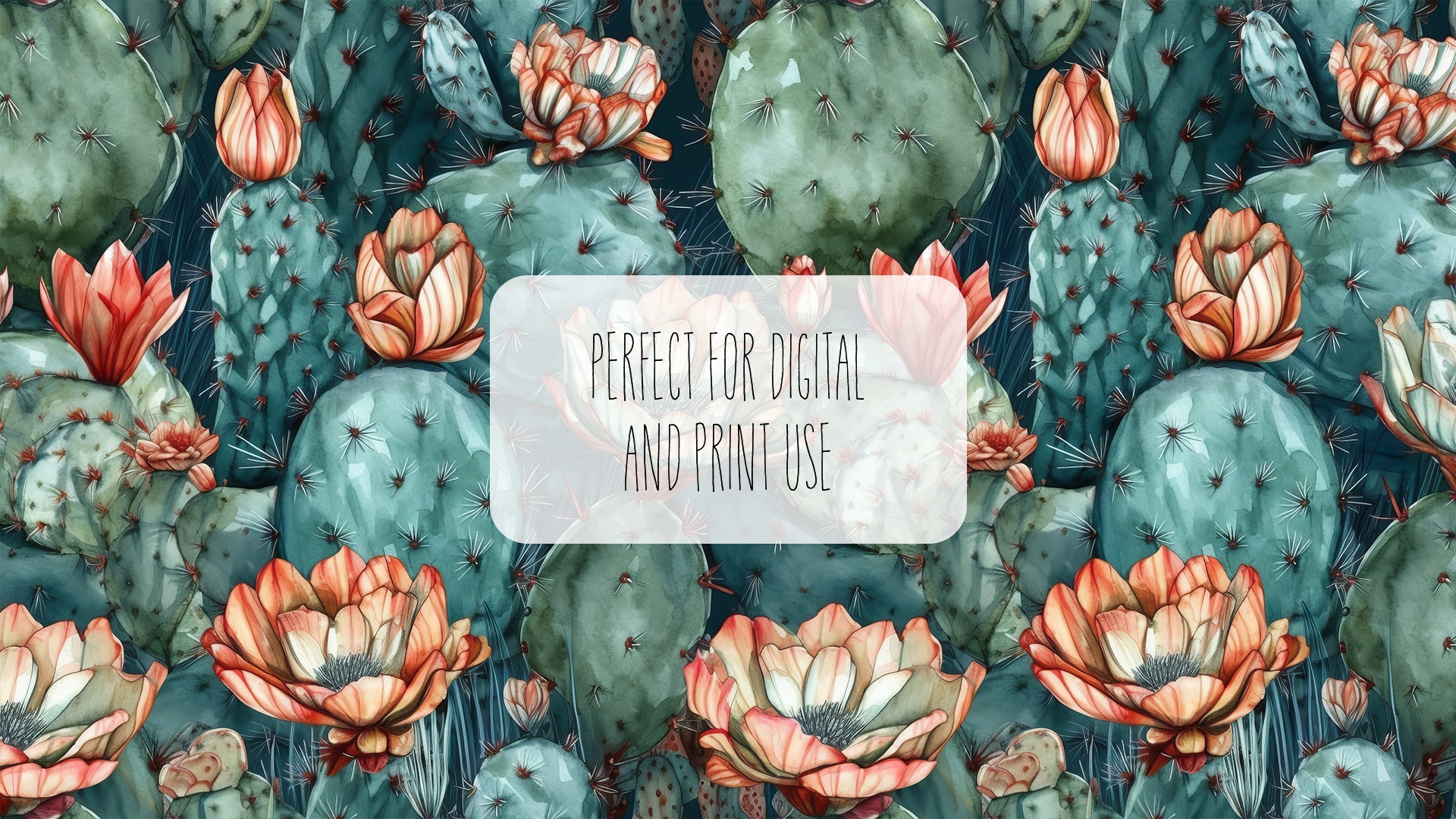 Blooming Cacti Digital Paper, Floral Clipart, Greenery Digital Paper ...