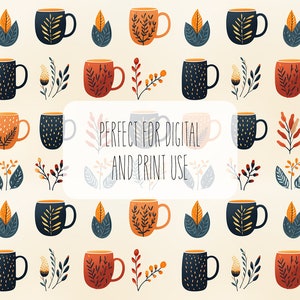 Cozy Fall Mugs Digital Paper, Ceramic Cups Repeating Pattern, Seamless ...