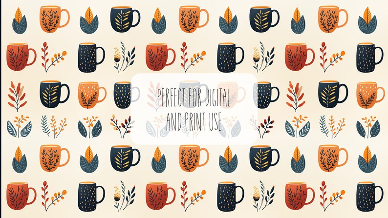 Cozy Fall Mugs Digital Paper, Ceramic Cups Repeating Pattern, Seamless ...
