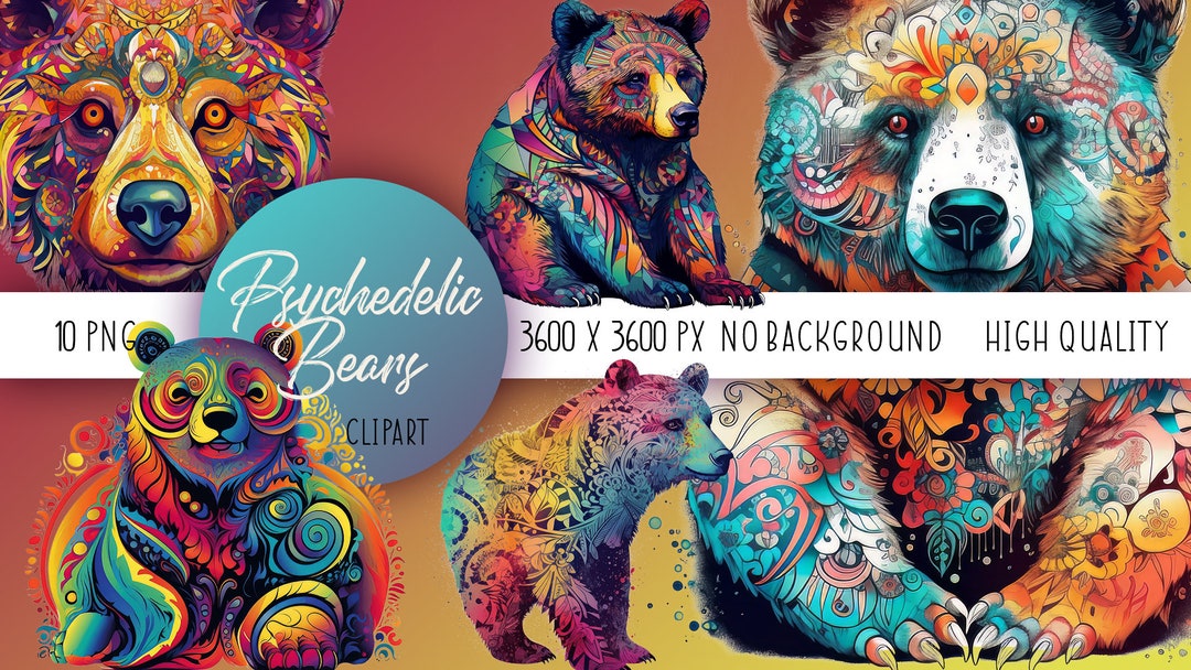 Psychedelic Bears Clipart, Colorful Bears Art, Trippy Bears, Acid Bears ...