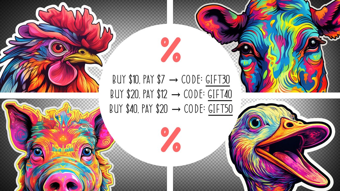 Psychedelic Farm Clipart Trippy Animals Sticker Pack Acid - Etsy Canada