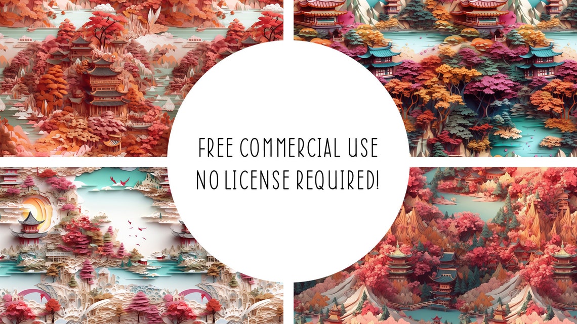 Japanese Style Digital Paper, Japanese Quilling, Seamless Kirigami ...