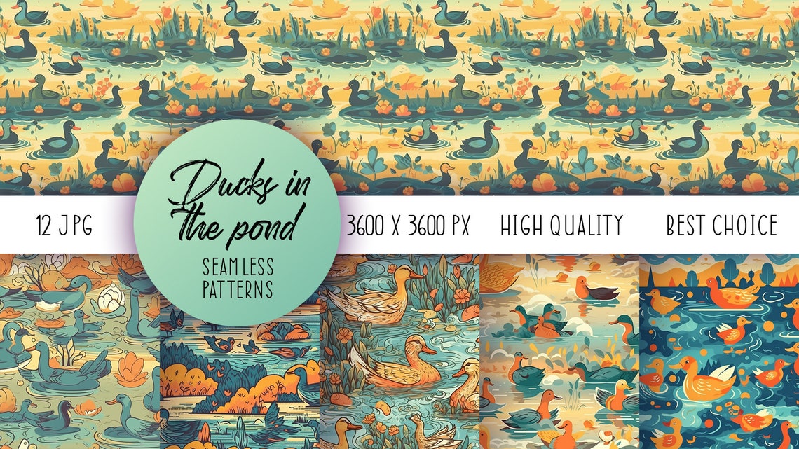 Ducks in the Pond Digital Paper Ducks Clipart Lake Digital - Etsy