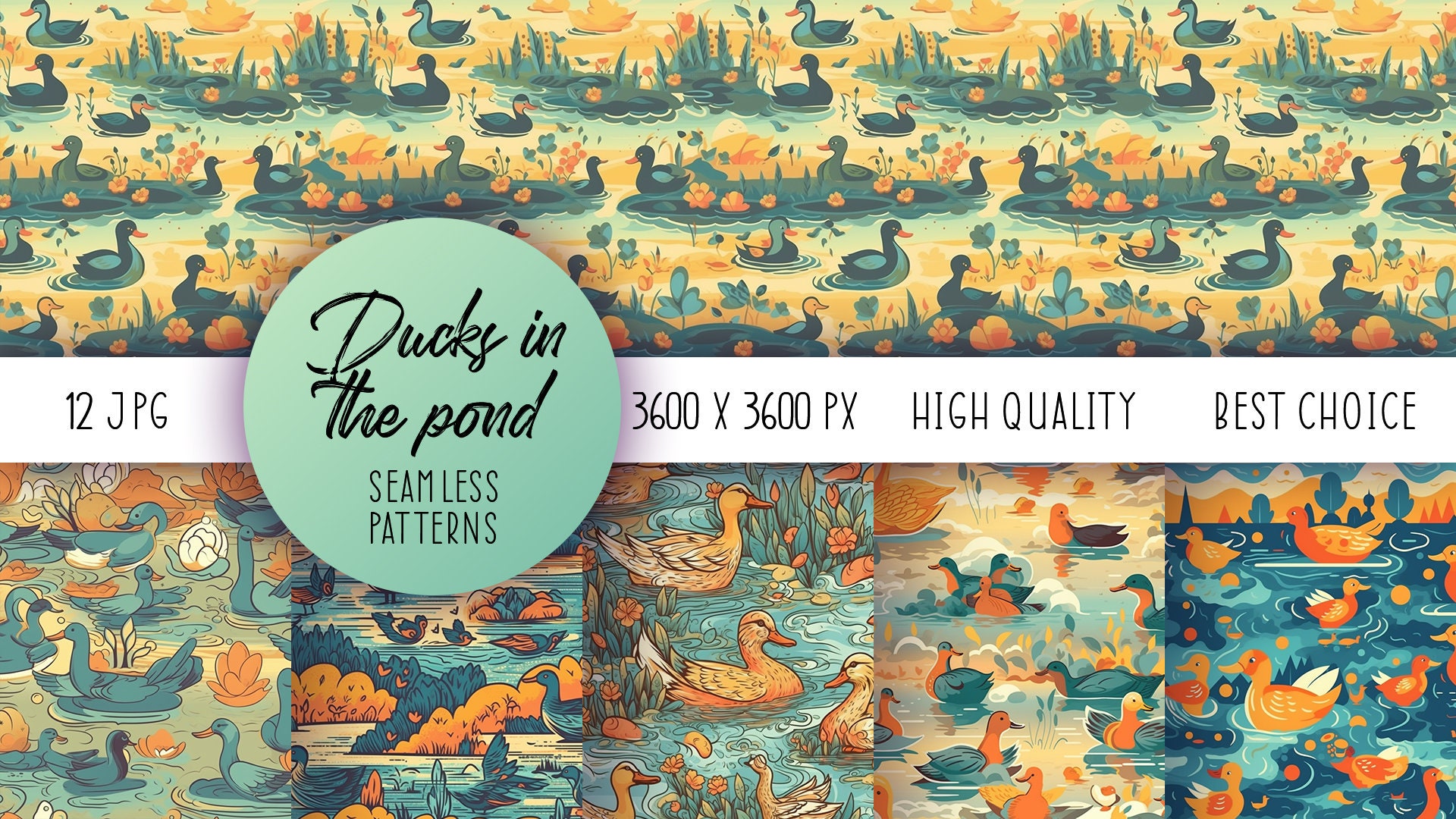 Ducks in the Pond Digital Paper, Ducks Clipart, Lake Digital Paper ...