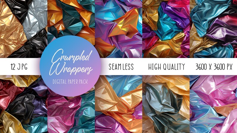Crumpled Wrappers Seamless Digital Paper, Glossy Wrappers Repeating ...