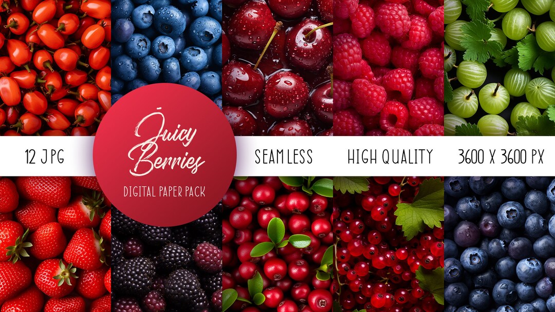 Juicy Berries Seamless Digital Paper, Ripe Berries Repeating Pattern ...