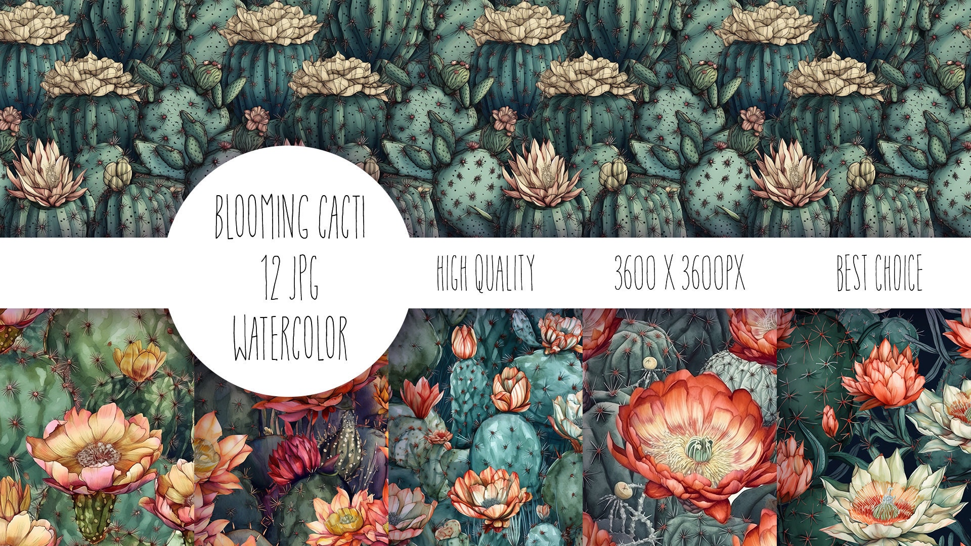 Blooming Cacti Digital Paper, Floral Clipart, Greenery Digital Paper ...