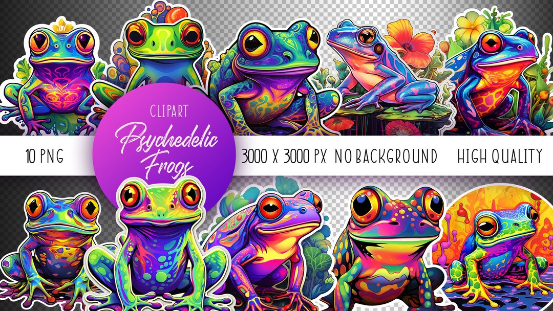 Psychedelic Frog Clipart, 10 Transparent Images, 3000 X 3000 PX, Poison ...