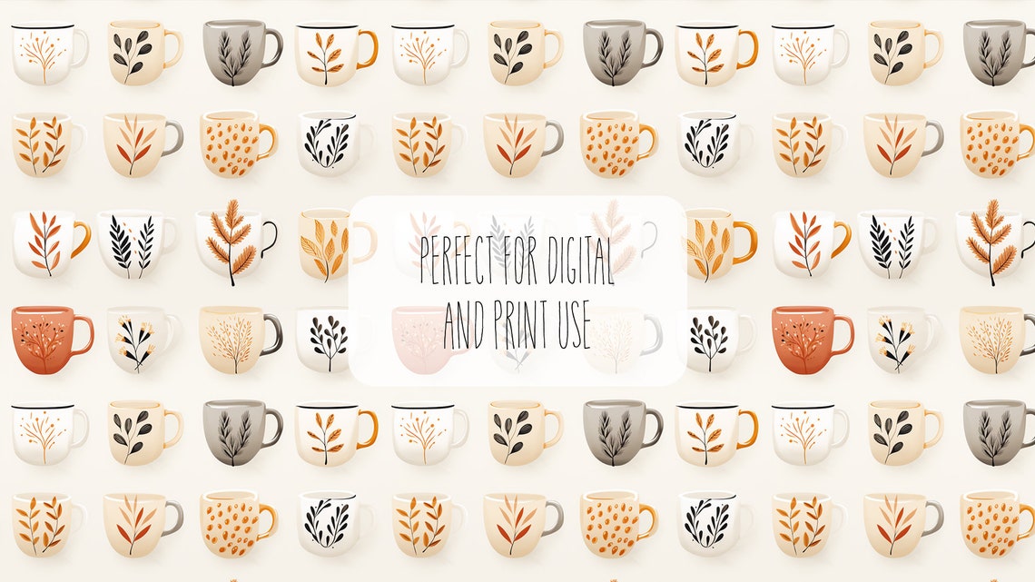 Cozy Fall Mugs Digital Paper, Ceramic Cups Repeating Pattern, Seamless ...