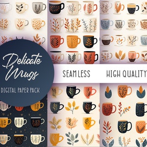 Cozy Fall Mugs Digital Paper, Ceramic Cups Repeating Pattern, Seamless ...