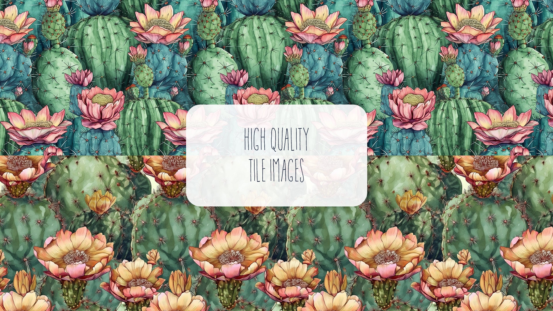 Blooming Cacti Digital Paper, Floral Clipart, Greenery Digital Paper ...