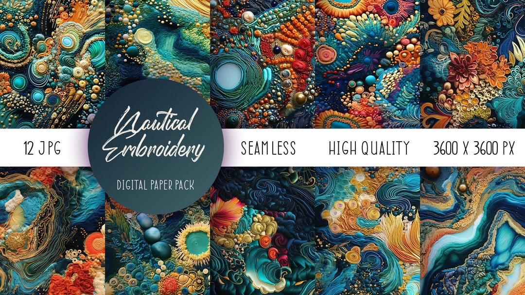 Seamless Abstract Beadwork Embroidery With a Marine Theme, Seamless ...